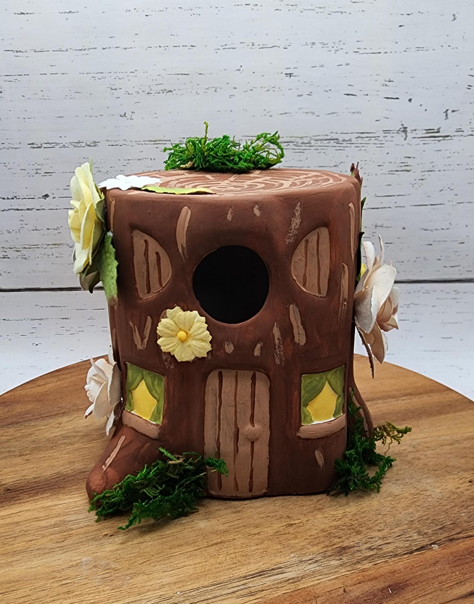 Fairy Cottage Birdhouse – Handcrafted Tree Stump Decor, Whimsical ...