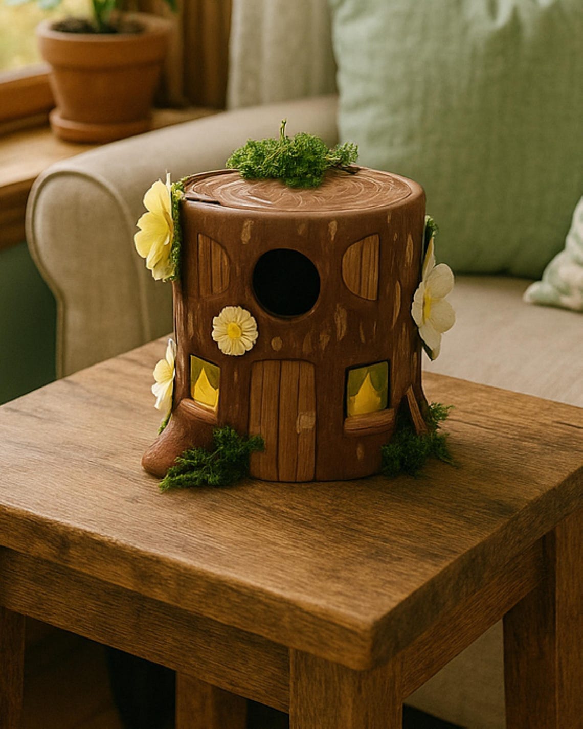 Fairy Cottage Birdhouse – Handcrafted Tree Stump Decor, Whimsical ...