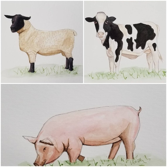 Farm Animal Print Bundle Watercolor Baby Nursery Country - Etsy