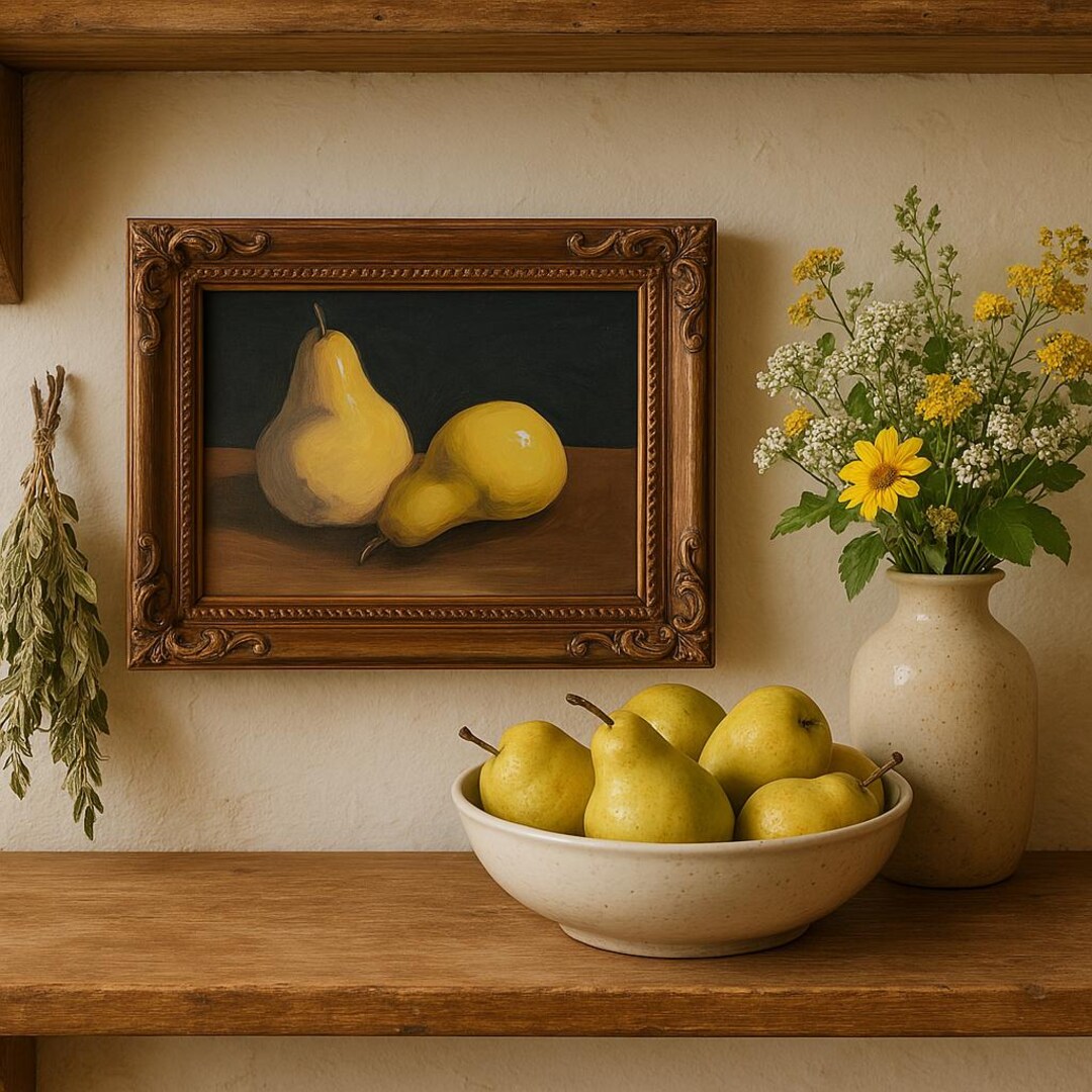 Moody Pear Still Life Print – Rustic Farmhouse Fruit Art | Small Oil ...