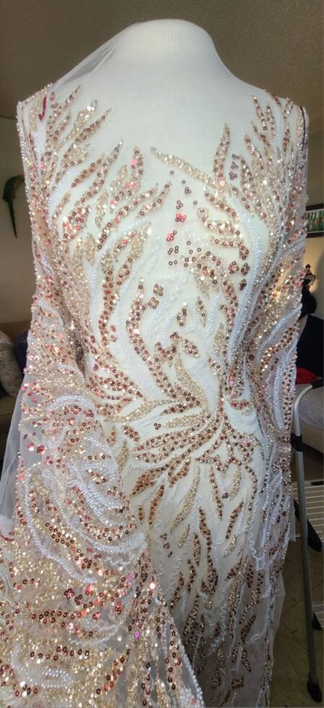 Red-gold Hand Beaded Lace Tulle Dress Applique Motif - Etsy
