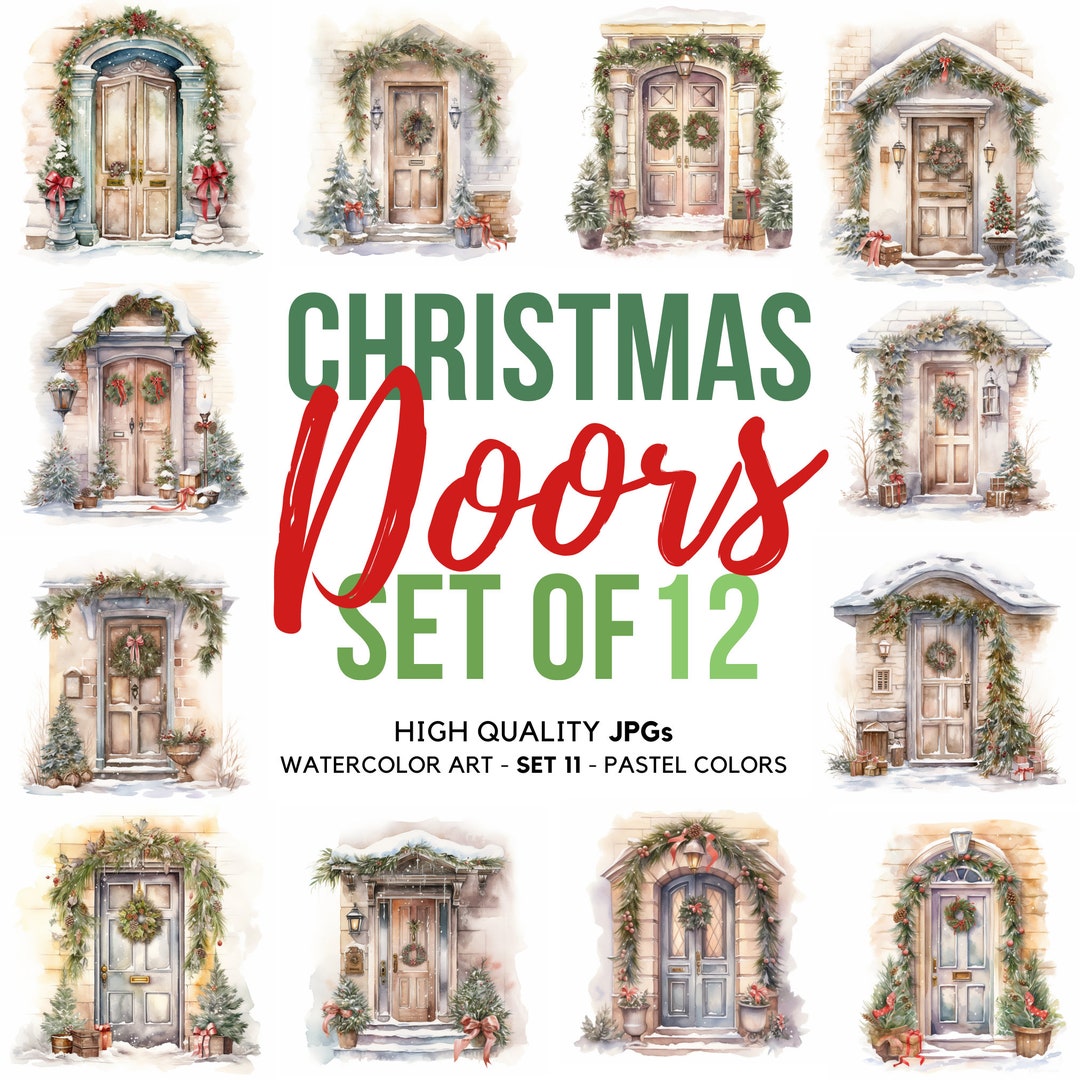 Christmas Doors Clipart Set of 12 Pastel Colors JPG Digital Download ...