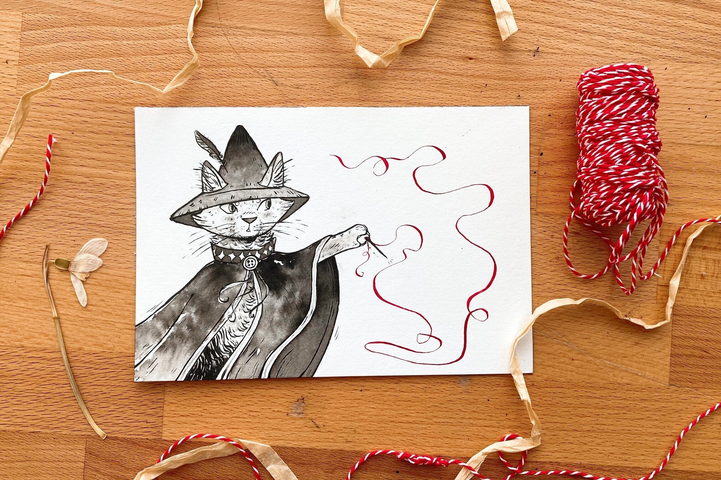 Painting Ink Wizard Cat Doodle page Sketchbook work magical cat with ...