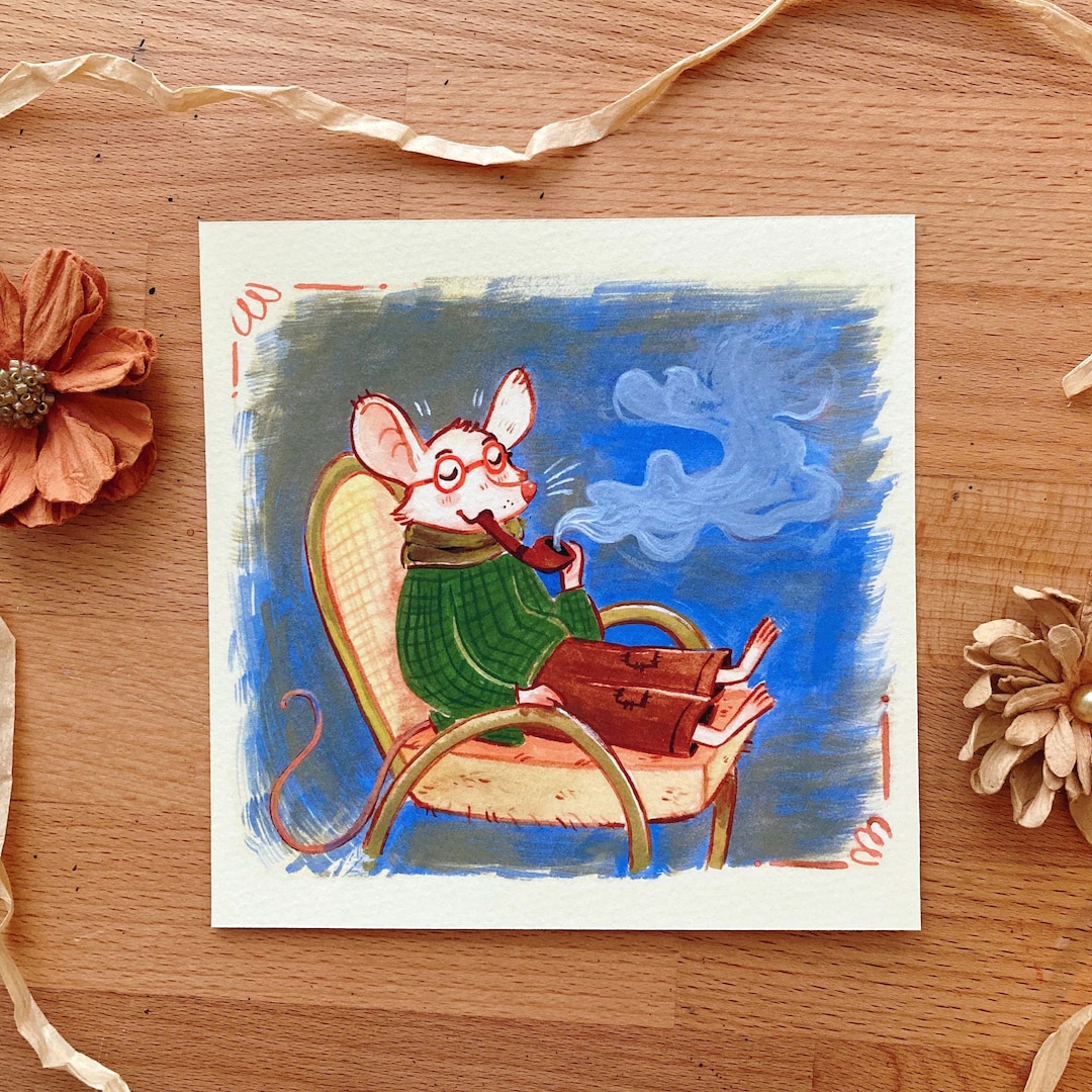 Art Print „smoke“ - Grandfather Mouse Smoking a Pipe - Cute and ...