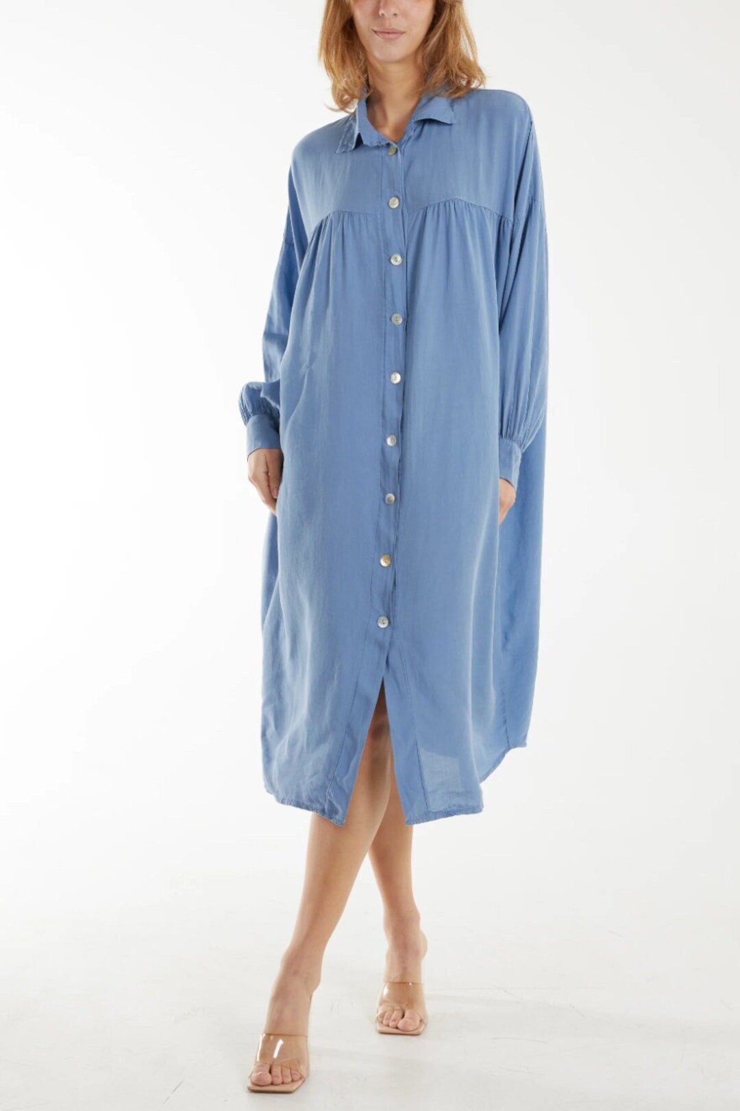 New Womens Casual Oversized Buttons Through Long Length Shirt Skirt ...