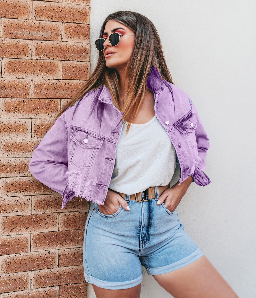 Charcoal Fashion Women's Lilac Loose Fit Cropped Length Frayed Edge ...