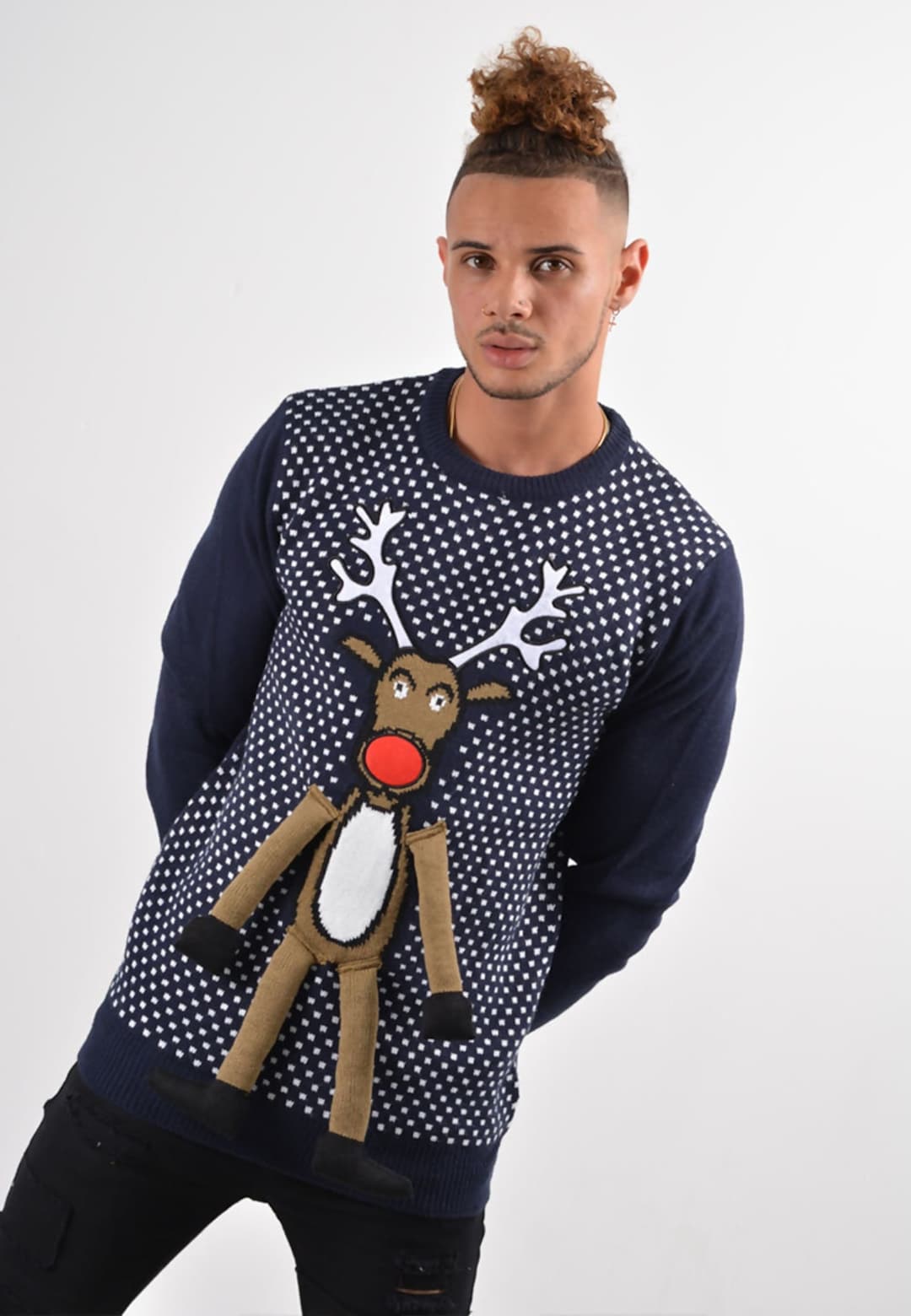 Men''s Navy Rudolph the Red Nosed Reindeer Xmas Festive Jumper. Cosy ...