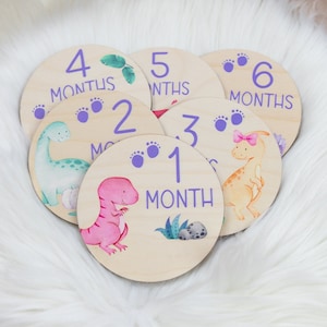 Dinosaur Milestone Cards, Baby Milestone Dinosaur Discs Marker, Wood ...