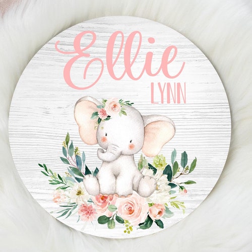 Baby Elephant Shiplap Round Nursery Sign | Etsy