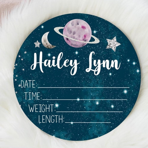 Birth Stat Sign Round Wood Birth Stat Sign Galaxy Nursery - Etsy