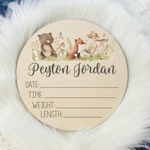 Woodland Birth Stat Sign, Round Wood Birth Stat Sign, Woodland Birth ...
