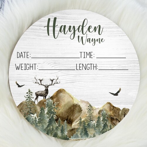 Bear Birth Stat Sign Round Wood Birth Stat Sign Mountain - Etsy