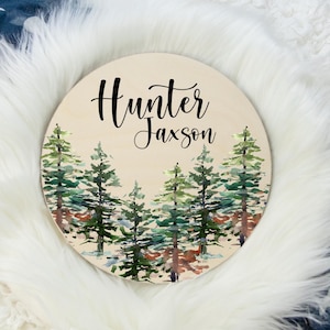 Forest Round Wood Name Sign Wood Baby Name Sign Wilderness - Etsy