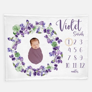 Violet Flower Baby Milestone Blanket, Violets Baby Milestone Blanket ...