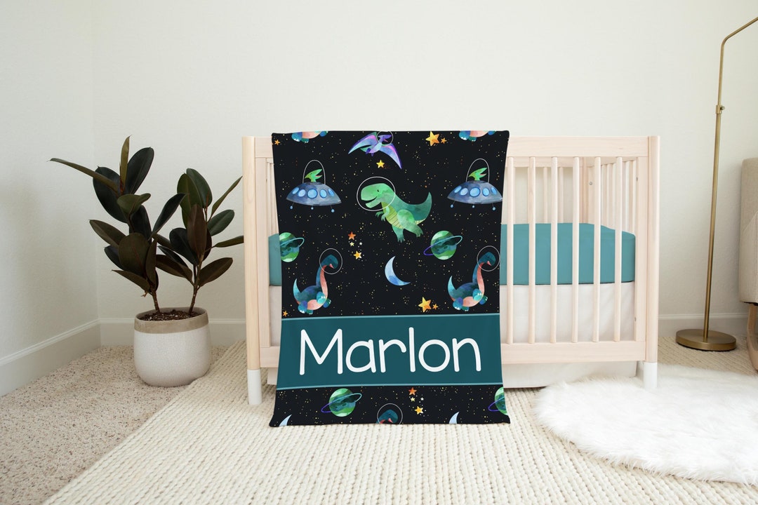 Space Dinosaurs Blanket, Personalized Dinosaur Outer Space Baby Blanket ...