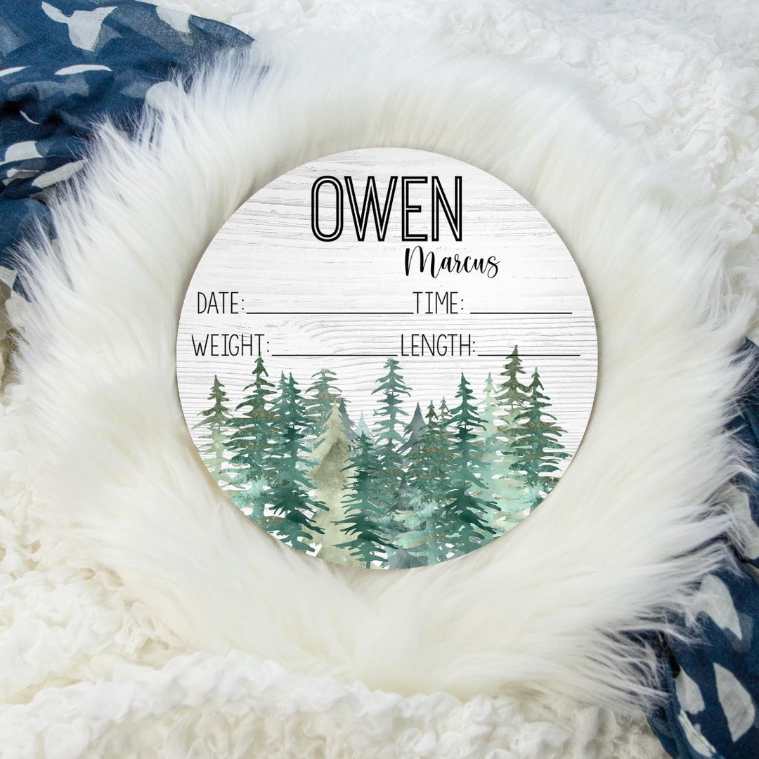 Forest Birth Stat Sign, Birth Stat Sign, Round Wood Birth Stat Sign ...