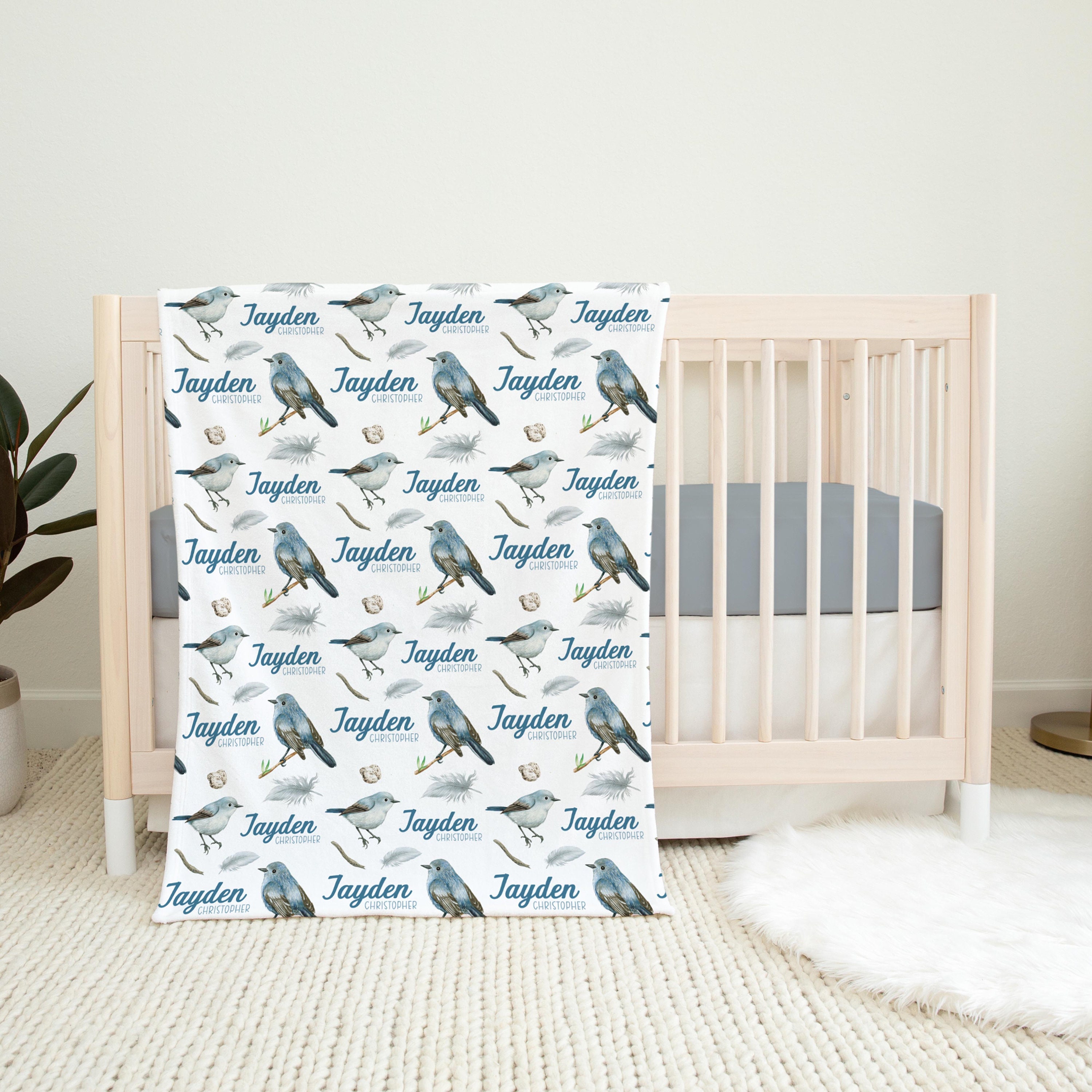 Blue Jay Swaddle Set, Bird Baby Blanket, Bluejay Baby Blanket, Bird ...