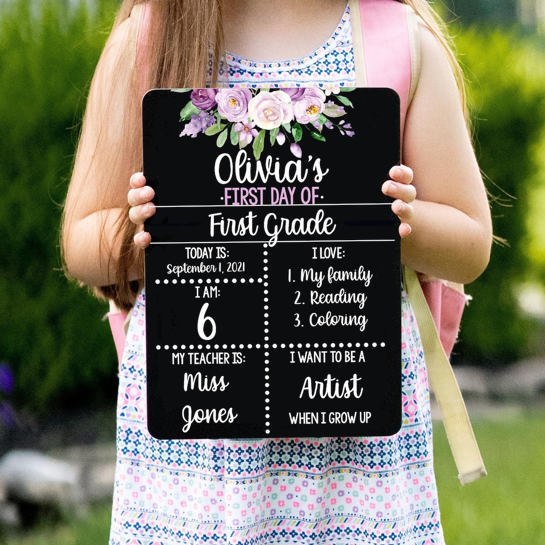 Floral First Day of School Sign, Liquid Chalk School Board, Reusable ...