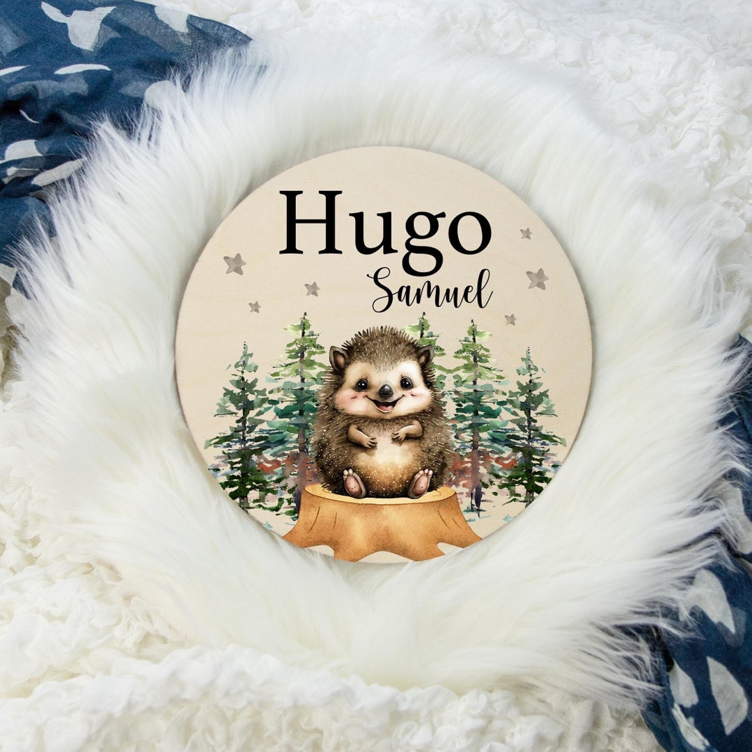 Hedgehog Round Wood Name Sign, Wood Baby Name Sign, Woodland Baby Name ...
