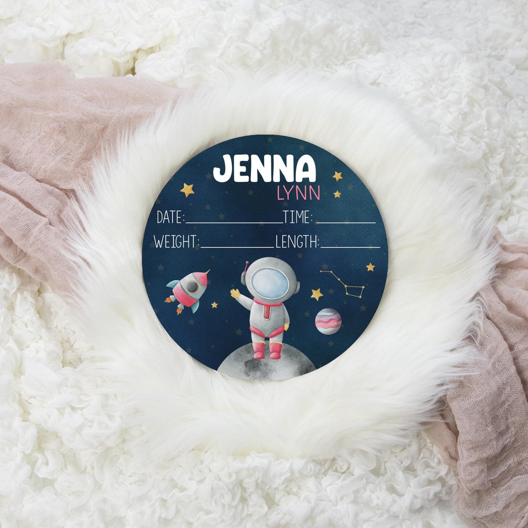 Girl Rocket Birth Stat Sign, Outer Space Birth Stat Sign, Personalized ...