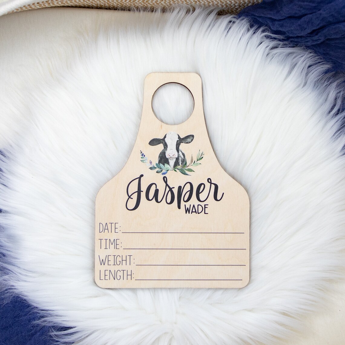 Cow Tag Birth Stat Sign Cow Birth Stat Sign Round Wood Birth - Etsy