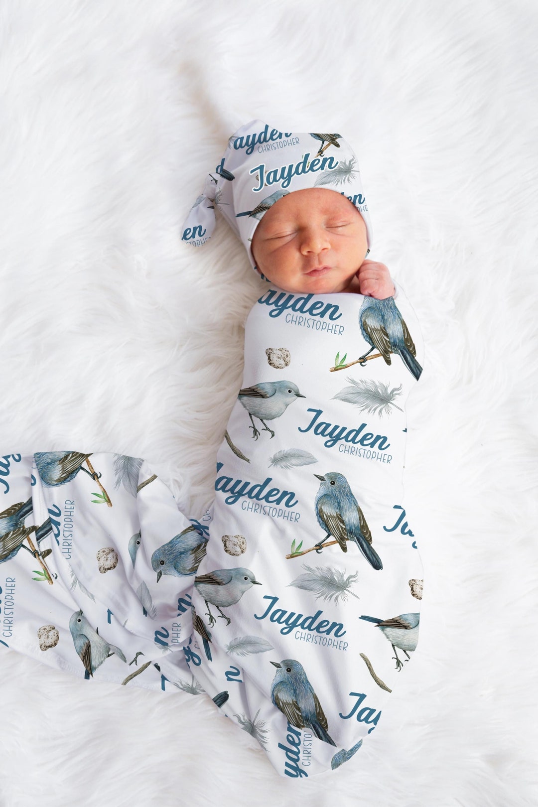 Blue Jay Swaddle Set, Bird Baby Blanket, Bluejay Baby Blanket, Bird ...