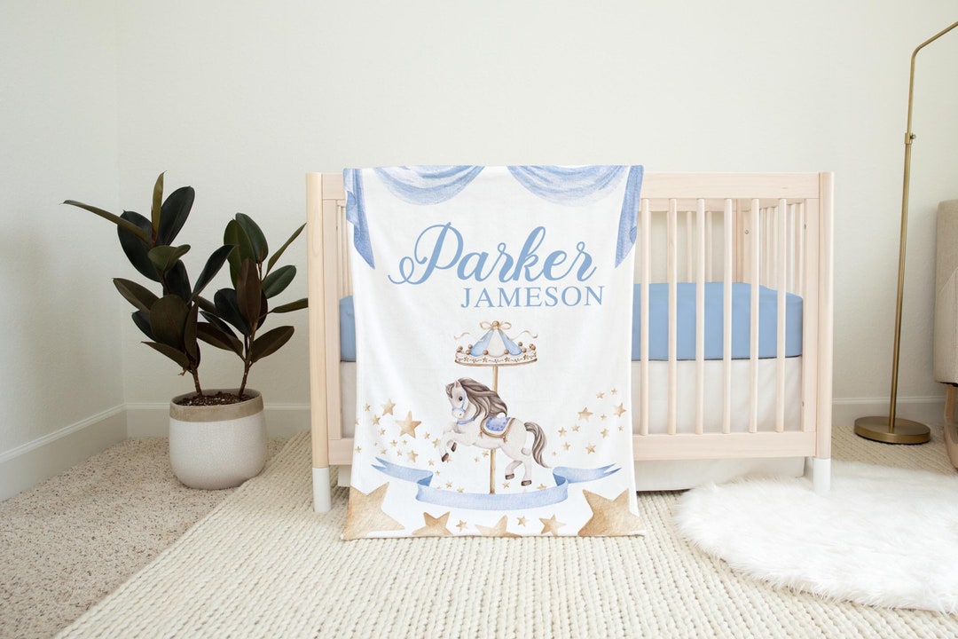 Carousel Baby Blanket, Blue Carousel Blanket, Carousel Nursery ...