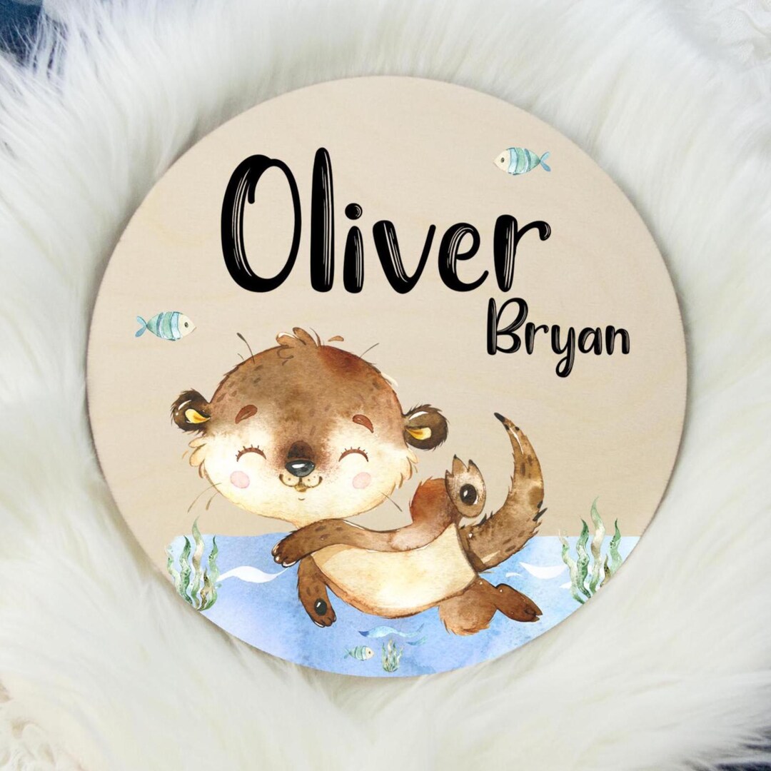 Boy Otter Wood Name Sign, Under the Sea Baby Sign, Round Wood Baby Name ...