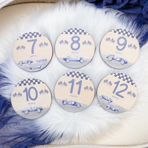 Race Car Milestone Cards, Baby Milestone Cars Marker, Wood Milestone ...