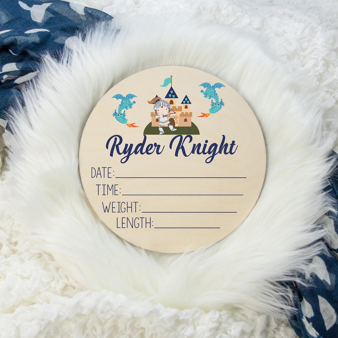 Birth Stat Sign, Round Wood Birth Stat Sign, Knight and Dragon Birth ...