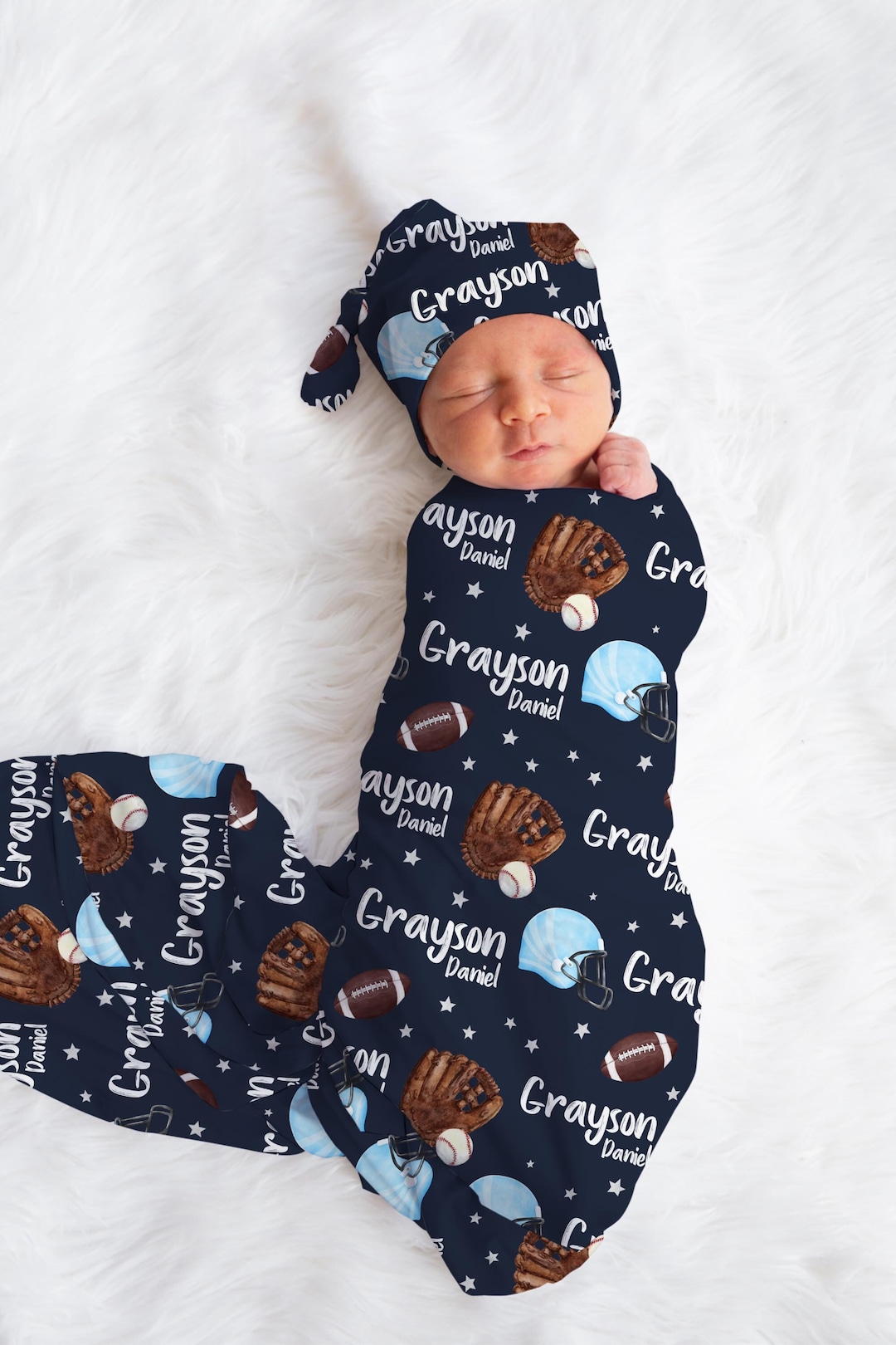 Football and Baseball Swaddle Set, Football Baby Blanket, Personalized ...