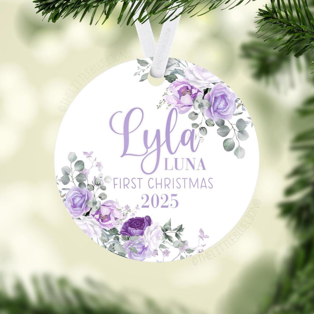 Lavender Rose Baby's 1st Christmas Ornament, Personalized Baby First ...