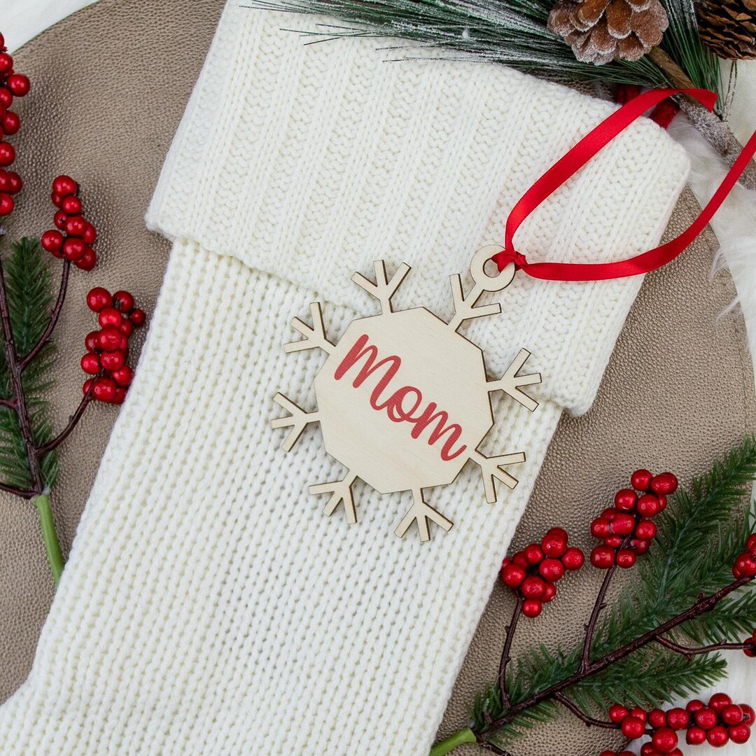 Snowflake Stocking Name Tags, Christmas Stocking Tags, Personalized ...