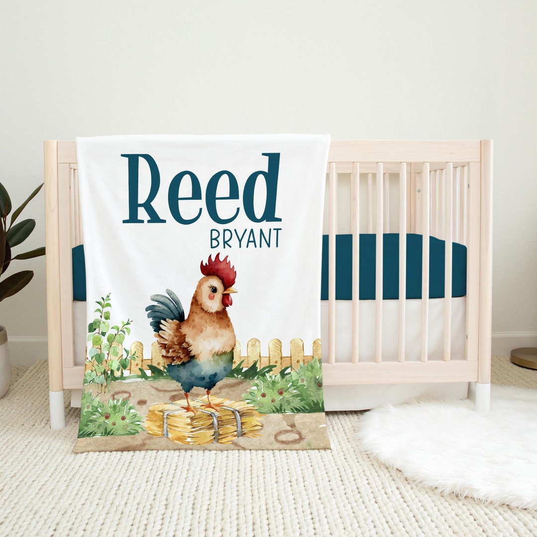 Rooster Baby Blanket, Rooster Nursery, Personalized Baby Blanket, Farm ...