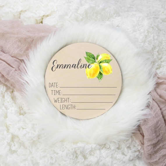Birth Stat Sign Round Wood Birth Stat Sign Lemon Birth Stat - Etsy