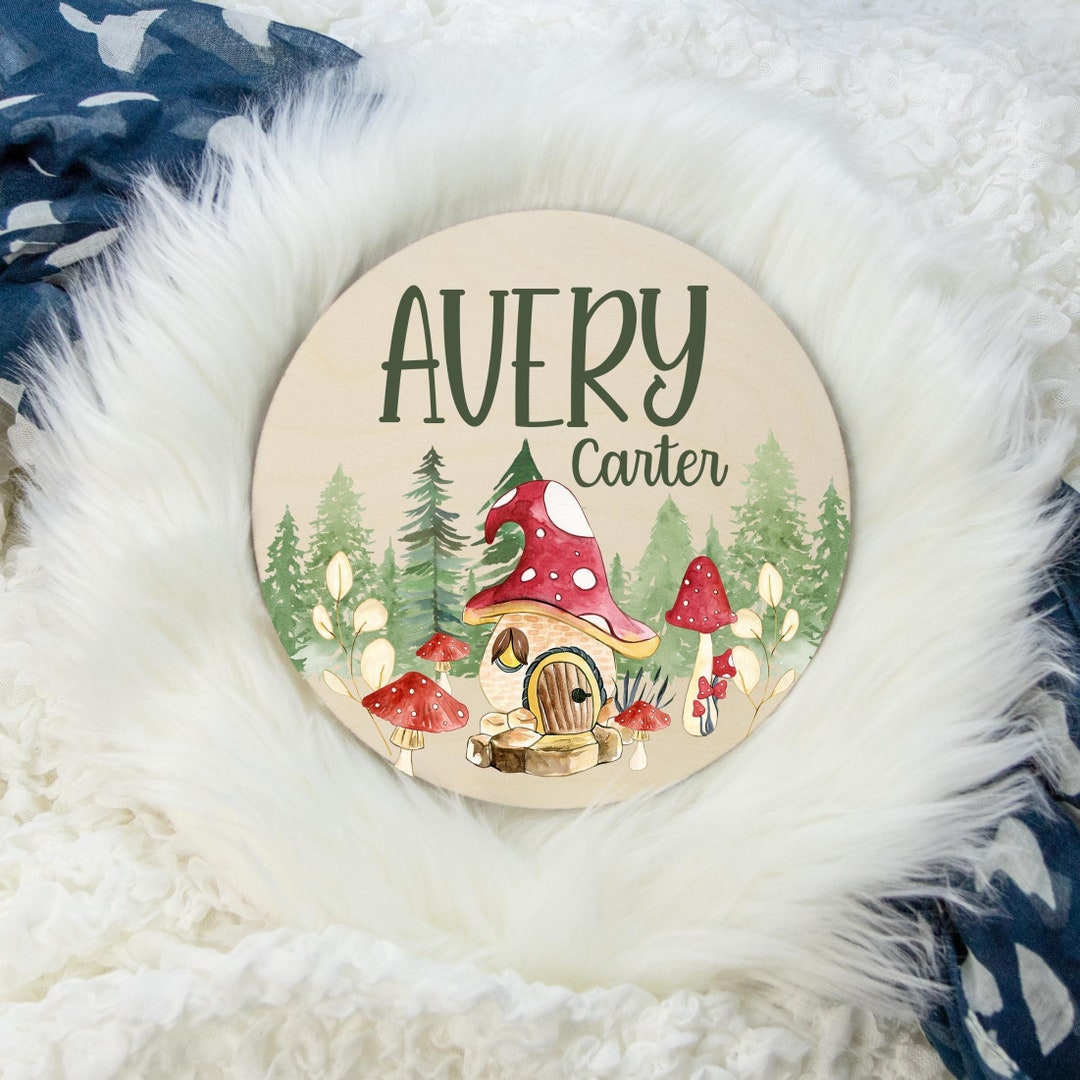 Mushroom Name Sign, Woodland Baby Sign, Woodland Name Sign, Round Wood ...