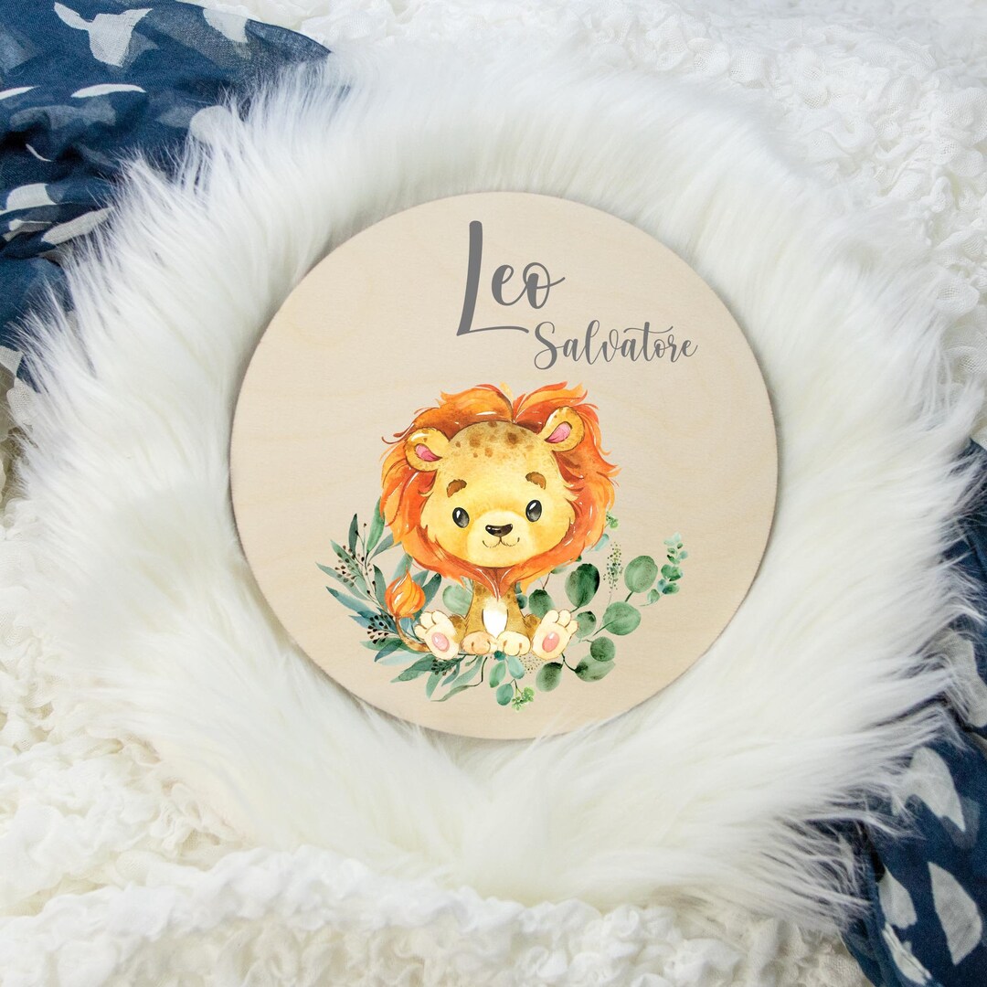 Lion Round Wood Name Sign, Safari Lion Baby Sign, Round Wood Baby Name ...