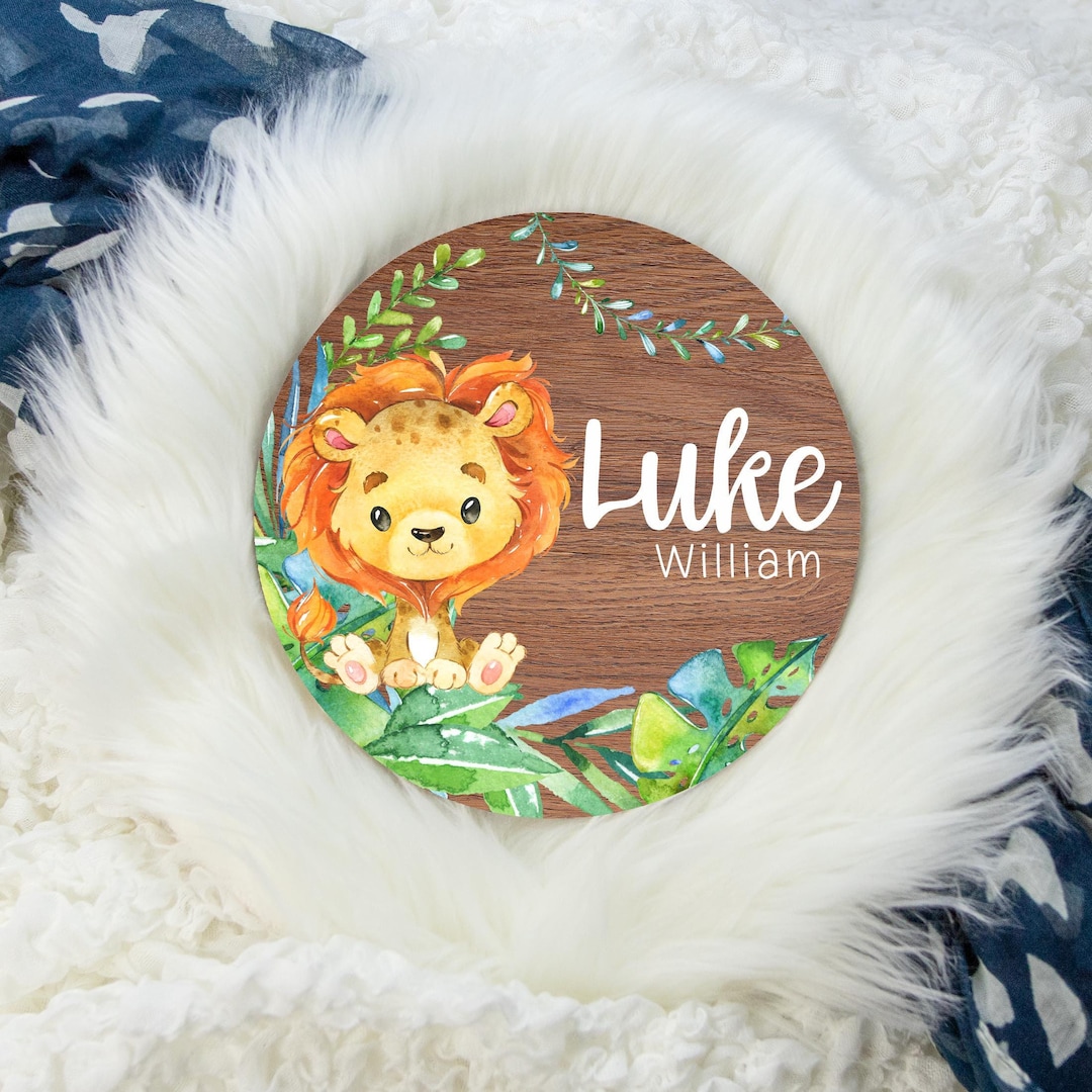 Lion Round Wood Name Sign, Safari Lion Baby Sign, Round Wood Baby Name ...