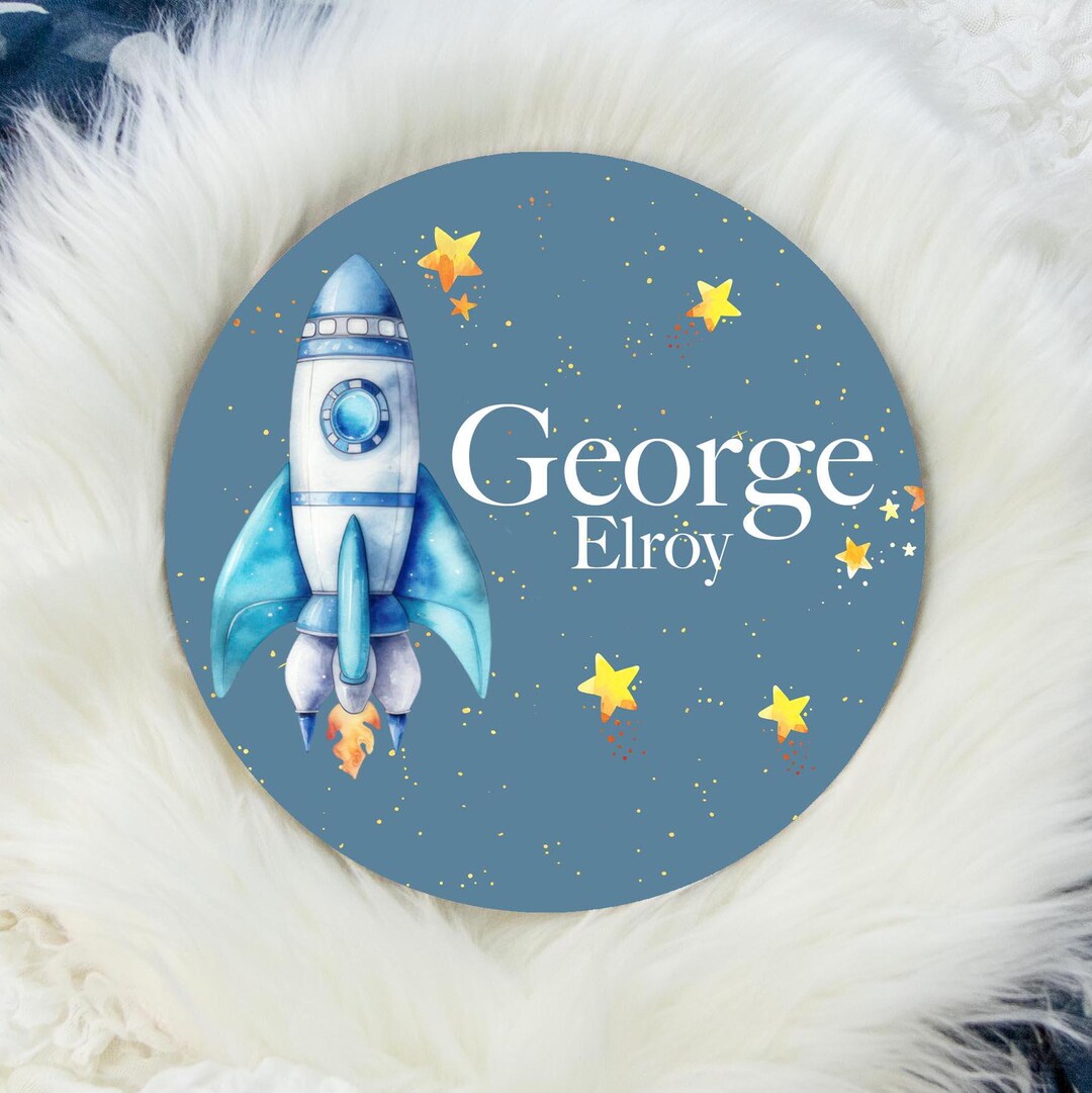 Outer Space Name Sign, Astronaut Moon Baby Sign, Round Wood Baby Name ...