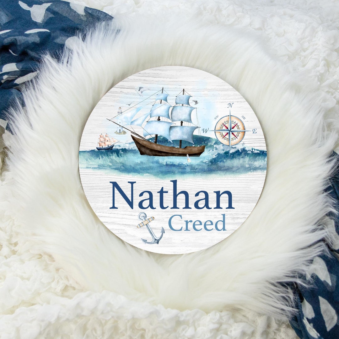 Nautical Baby Name Sign, Round Wood Name Sign, Wood Baby Name Sign ...