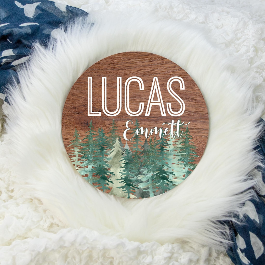 Forest Round Wood Name Sign, Wood Baby Name Sign, Wilderness Baby Sign ...