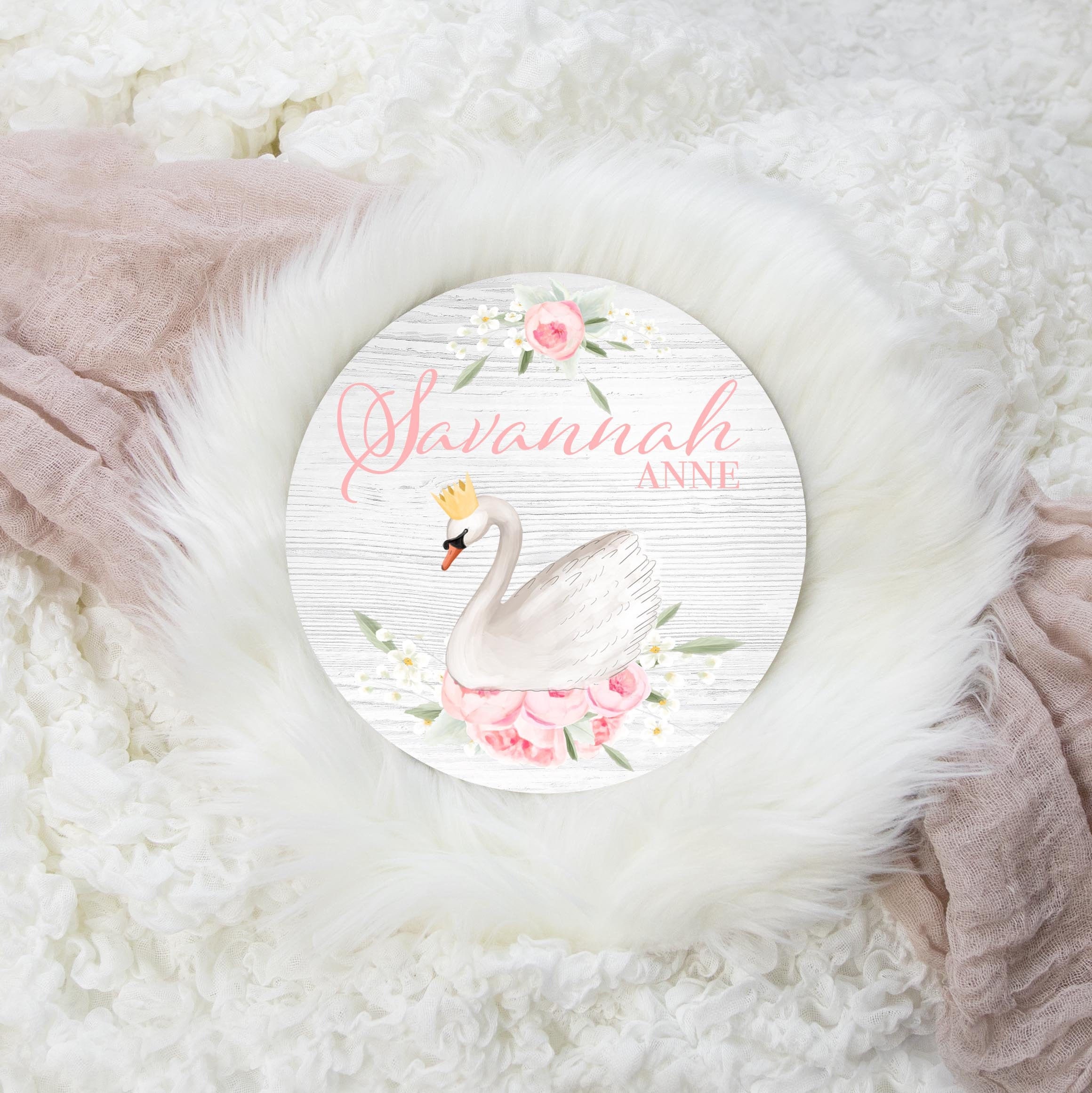 Swan Princess Round Wood Name Sign, Wood Baby Name Sign, Swan Baby Sign ...