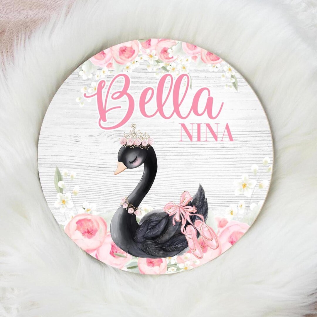 Black Swan Round Wood Name Sign, Wood Baby Name Sign, Black Swan Baby ...