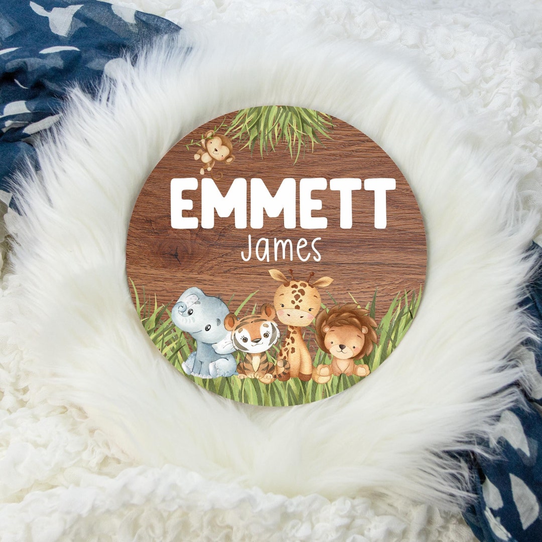 Safari Round Wood Name Sign, Wood Baby Name Sign, Safari Baby Name Sign ...