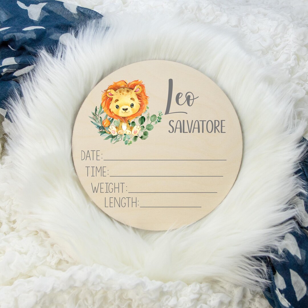 Birth Stat Sign, Round Wood Birth Stat Sign, Lion Birth Stat Sign ...