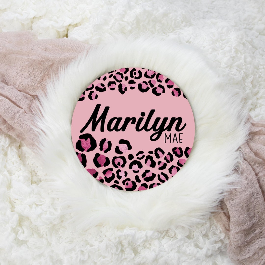 Pink Leopard Print Name Sign, Leopard Print Name Sign, Wood Round Sign ...