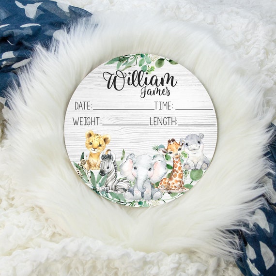 Safari Birth Stat Sign Round Wood Birth Stat Sign Safari - Etsy