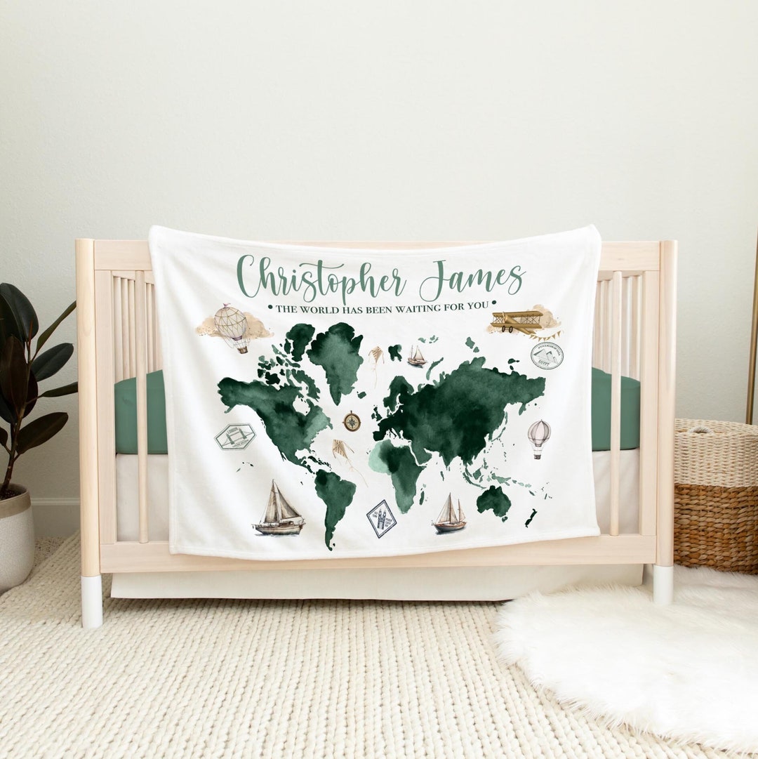 World Map Baby Blanket, Personalized Baby Blanket, Adventure Nursery ...