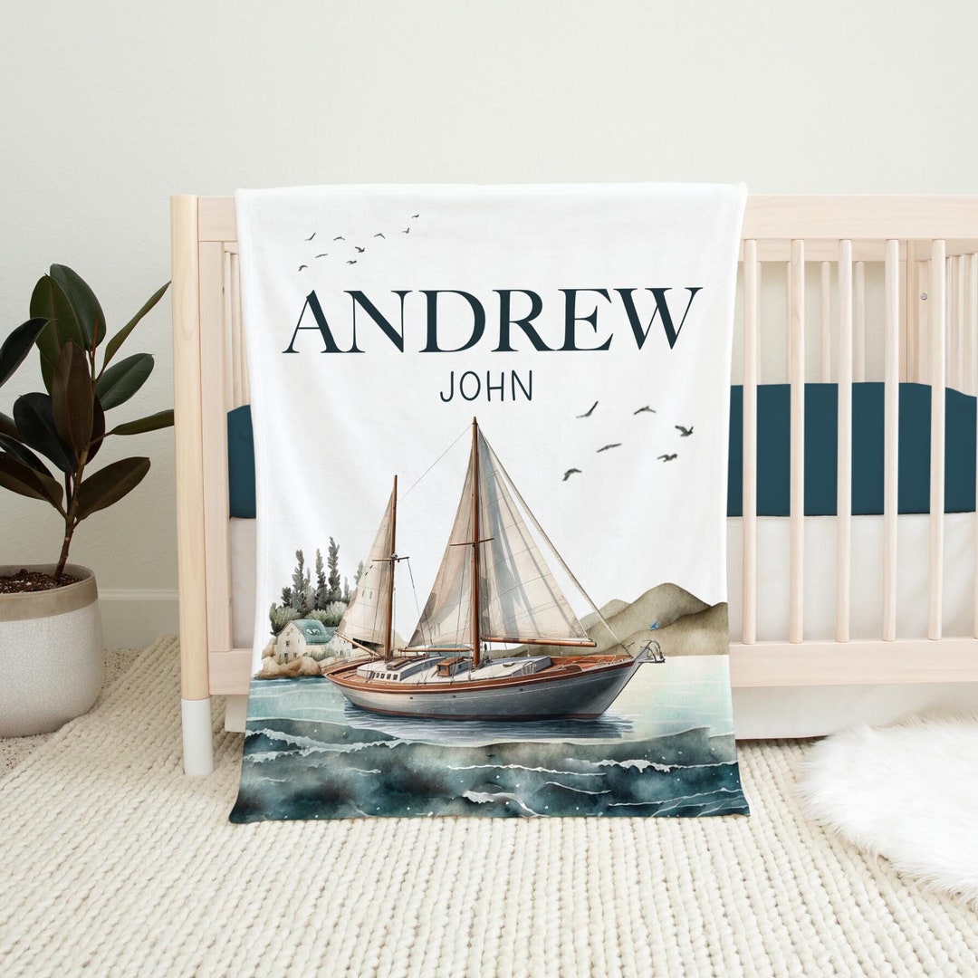 Sailboat Boy Blanket, Nautical Boy Blanket, Personalized Baby Blanket ...