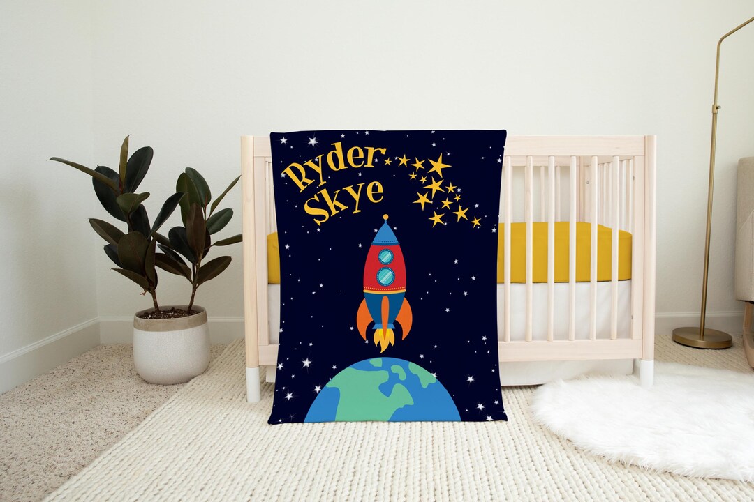 Rocket Blanket, Personalized Outer Space Baby Blanket, Newborn Coming ...